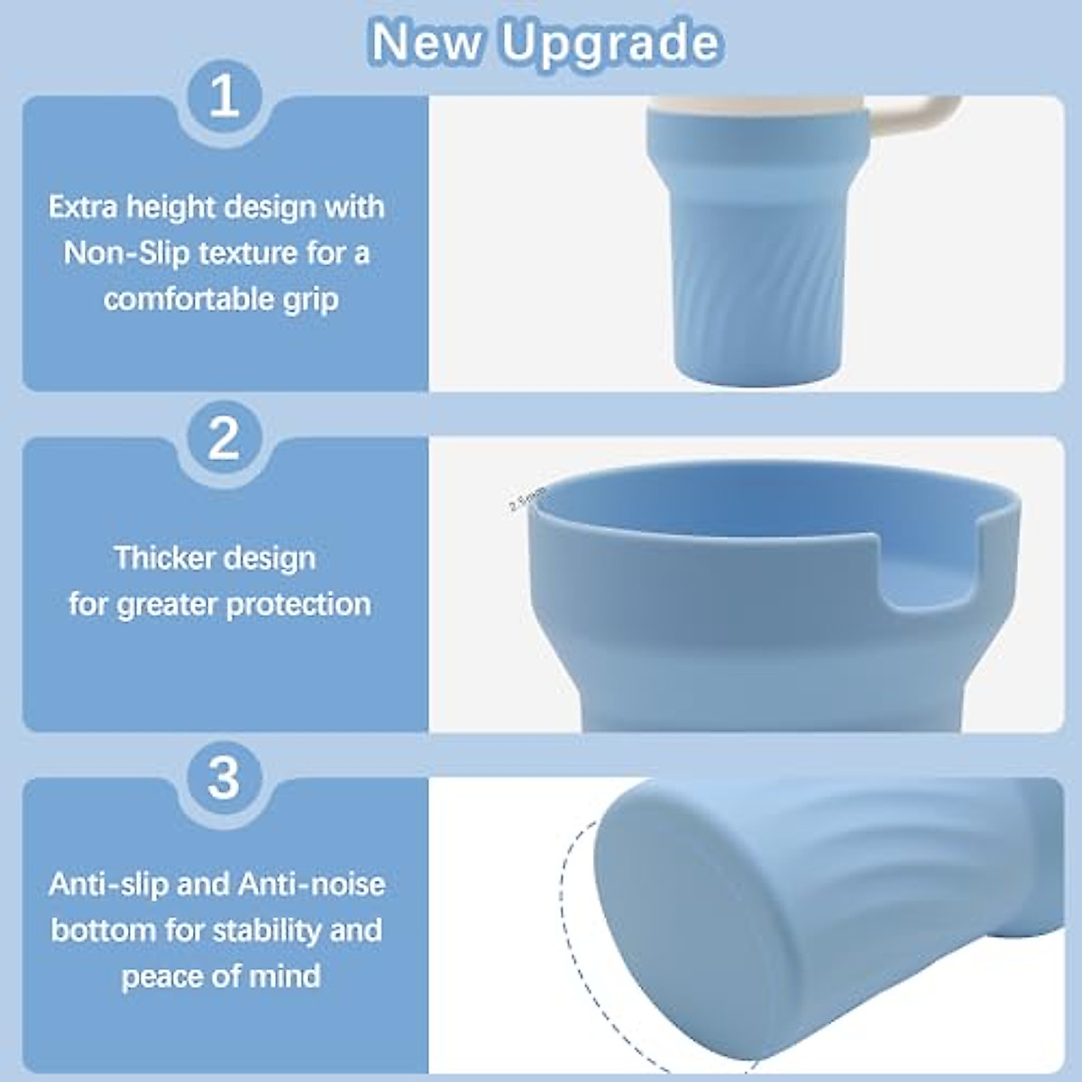 Silicone Cup Boot with 2 Pack Spill Stopper - Fit for 40 OZ Stanley Cup, Reusable Boot Sleeve for Outdoor, Bottom Protector - Light Blue