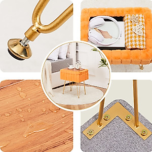 Wimarsbon Faux Mink Fur Storage Ottoman, Modern Soft Footstool, Storage Bench with Metal Legs, Vanity Seat, Fur Stool, Ottoman Coffee Table, Makeup Chair, Vanity Stools for Bedroom (Orange)