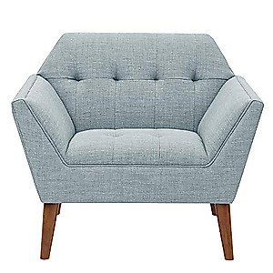 INK+IVY Newport Accent Armchair-Solid Wood Frame, Flare Arm Family Chairs Modern Mid-Century Style Living Room Sofa Furniture, Light Blue