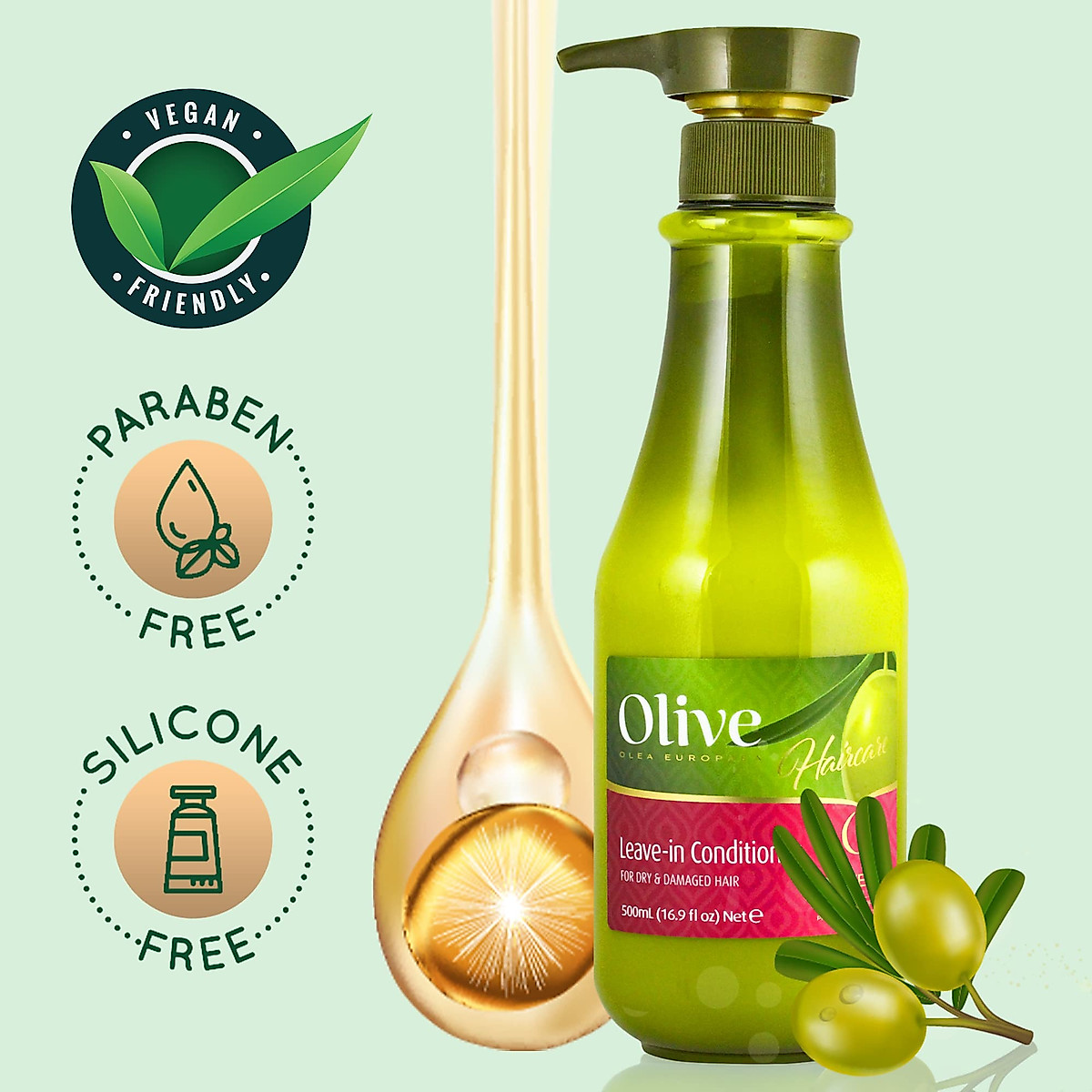 Frulatte Natural Olive Oil Leave In Conditioner & Detangler, Enriched with Shea Moisture & Argan Oil - Anti-Frizz Deep Hair Conditioner For Dry Damaged Hair - Formulated with Keratin, Vitamins B5 & E