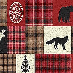 Kitchen Floor Door Mat,Christmas Red and Black Buffalo Check Plaid Bear Elk Wolf Tree Non Slip Kitchen Mats PVC Rugs for Bathroom,Floor Home,Office,Sink,Laundry,18"x47"