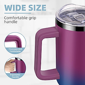 40 oz Tumbler with Handle and Straw, 100% Leak Proof Tumblers Cup, Stainless Steel Insulated Travel Coffee Mug, Keeps Drinks Cold for 24 Hours or Hot for 10 Hours, Fits for Car Cup Holder, PurpleBlue