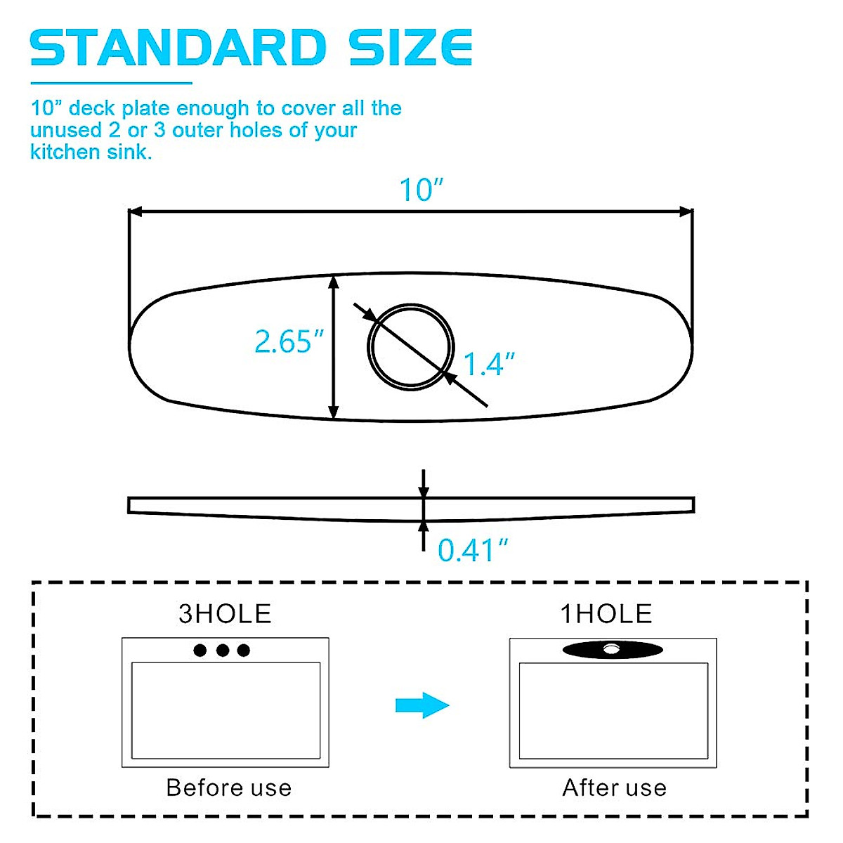 sink hole cover, escutcheon plate WEWE stainless steel deck plate for 1 or 3 hole bathroom or kitchen sink faucet Mixer tap 10" matte black