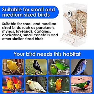 2PCS Bird Feeder for Cage with 3 Bird Toys, Automatic Bird Feeder, Transparent Parakeet Food Seed Reducing-Waste Container Parrot Foraging Feeder for Small Birds(4Inch x 7.5Inch x 3.5Inch)