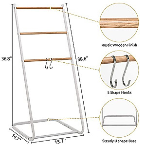 YOUDENOVA Blanket Ladder, Pool Towel Rack，Decorative 3 Tiers Towel Blanket Ladder Rack for Living Room, Towel Ladder Holder for Bathroom, White