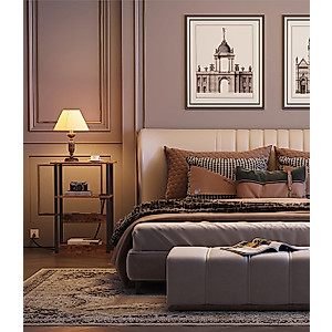 VIMBER 2-Set of 7.8" Narrow Side Table for Small Spaces, Skinny End Table with Charging Station, Sofa Beside Table with Storage Shelf, Slim Nightstand with USB Ports Outlet, Rustic and Brown