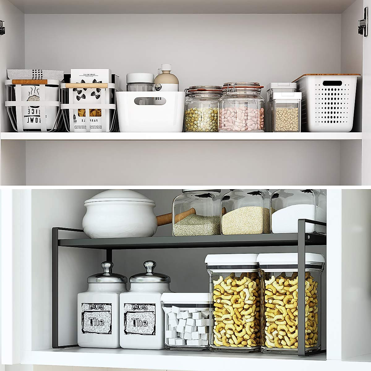 ideaglass Countertop Organizer, Cupboard Stand Spice Rack, 16" Cabinet Pantry Shelf, Organization and Storage for Kitchen Bathroom, Metal Plate Milky White