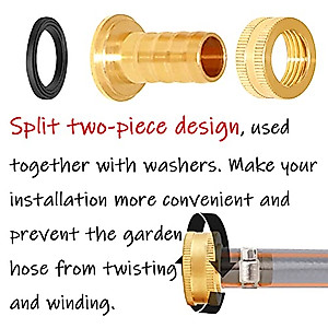 Uenede 2PCS Solid Brass 1/2" Barb x 3/4"GHT Female Garden Hose End Connector Splicer Mender Repair Fitting Include 2 Stainless Steel Clamps