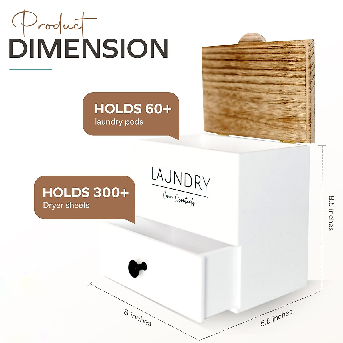 Modern Laundry Pods Container | Large Laundry Dryer Sheet Holder with Premium Sealed Lid | Wall Mount Lint Bin | Wood Dryer Sheets Holder | Laundry Sheets Holder | Dryer Sheet Dispenser