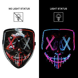 Poptrend Halloween Mask LED Light up Mask Scary mask for Festival Cosplay Halloween Costume Masquerade Parties,Carnival,Gift (Pink+ice Blue)