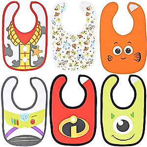 Disney Pixar Baby Boys 6 Pack Bibs Toy Story Incredibles Nemo Monsters Infant