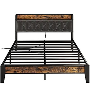 ANCTOR Queen Bed Frame, Storage Headboard with Outlets, Easy to Install, Sturdy and Stable, No Noise, No Box Springs Needed