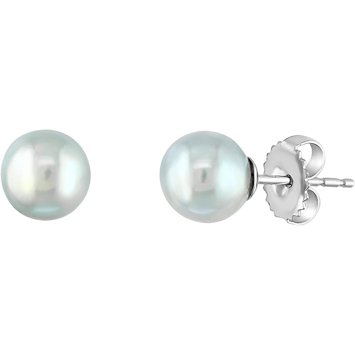 .925 Sterling Silver AAAA 7-8mm Natural Blue Round Japanese Akoya Cultured Pearl Solitaire Pushback Stud Earrings Natural Blue Color