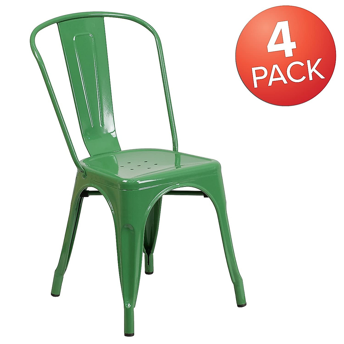 Flash Furniture Luke Commercial Grade 4 Pack Green Metal Indoor-Outdoor Stackable Chair