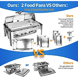 Umisu 13 QT Roll Top Chafing Dish Buffet Set, Stainless Steel Food Warmer with Perspective Window for Parties, Birthday, Hotels and Weddings,1 Full&2 Half&3 Third Size Food Pan and 1 Water Pan