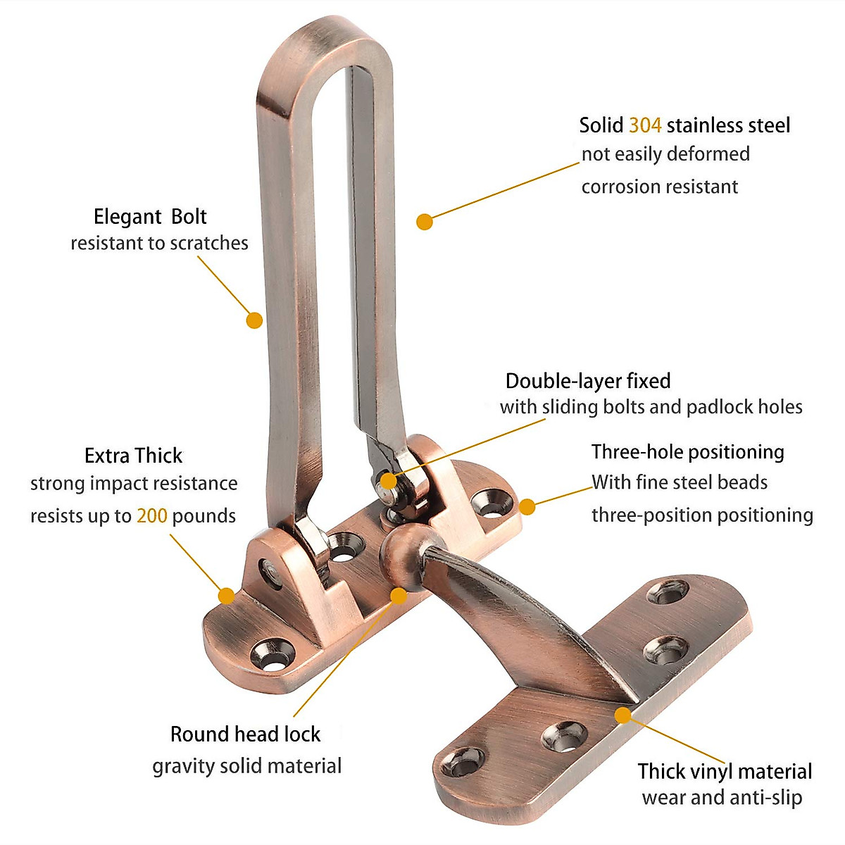 SAISN Door Reinforcement Lock Latch Swing Bar Lock for Home Security Front Door Locks for Kids Thicken Solid Aluminium Alloy (Silver)