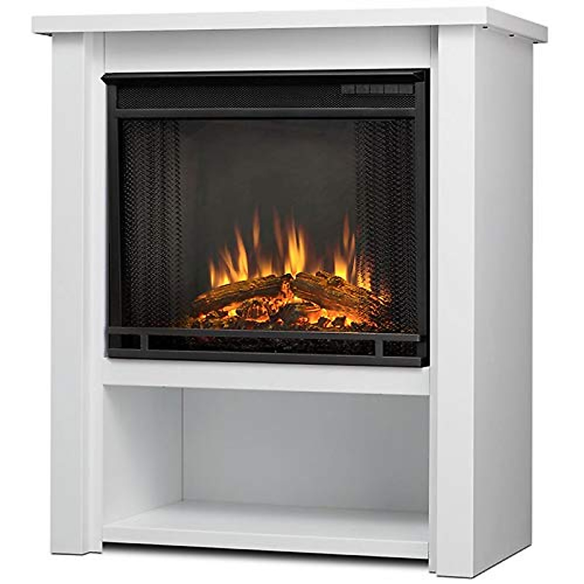 BOWERY HILL Modern Stainless Steel Electric Fireplace Mantel Heater with Remote Control, Adjustable Led Flame, 1500W in Matte White