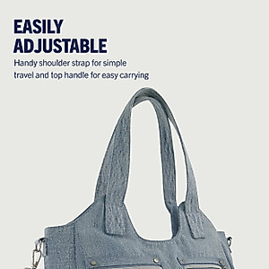 True Religion Women's Satchel Bag, Crossbody Purse Handbag with Horseshoe Logo Stitching, Denim