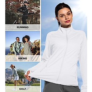 Women UPF 50+ UV Sun Protection Shirt Long Sleeve Golf Light Jacket SPF Hiking Running Shirts with Zip Pockets White XXL