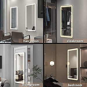 EVDINO 40"x 18" LED Lighted Wall Mounted Mirror, Full-Length with Lights, Over The Door Hanging Vanity Makeup Dressing Body Mirror for Bedroom Cloak Room