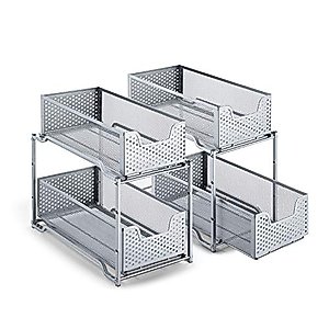 2 Pack - Simple Trending Stackable 2-Tier Under Sink Cabinet Organizer with Sliding Storage Drawer, Silver