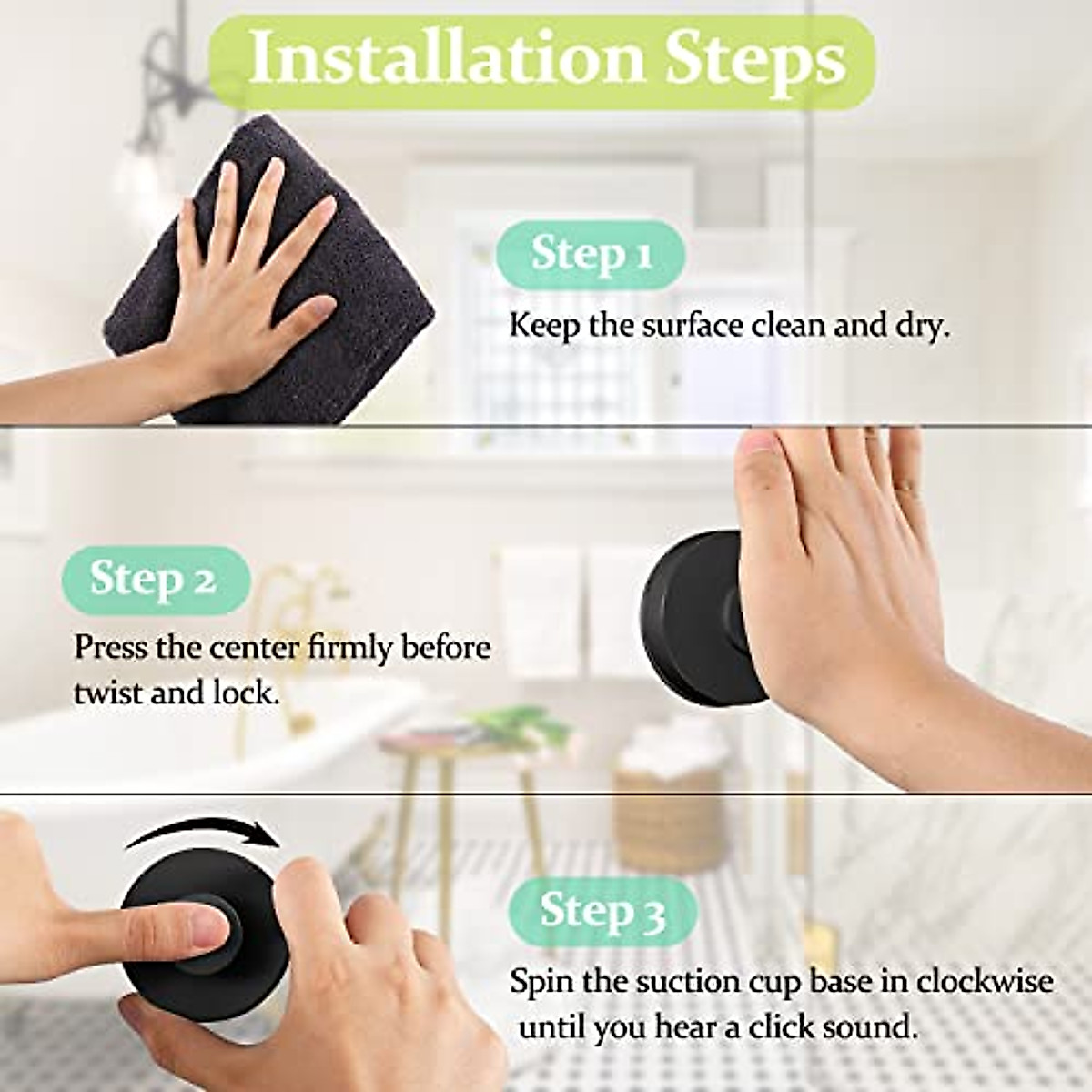 Towel Hooks (Black Matt) for Bathroom - Heavy Duty Shower Suction Hooks for Door Windows Tile Glass Kitchen Bathroom Hooks for Towel Loofah Utensils - 2 Packs Shower Towel Hook B: Black Matte