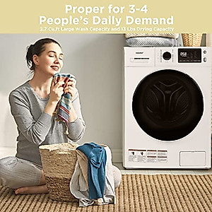 COMFEE’ 24" Washer and Dryer Combo 2.7 cu.ft 26lbs Washing Machine Steam Care, Overnight Dry, No Shaking Front Load Full-Automatic Machine, Dorm White