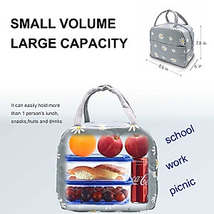 Sonuimy Insulated Lunch Bag Women Girls, Reusable Cute Tote lunch box for Adult & Kids, Leakproof Cooler Lunch Bags for Work Office Travel School Picnic (Grey with White Daisy)