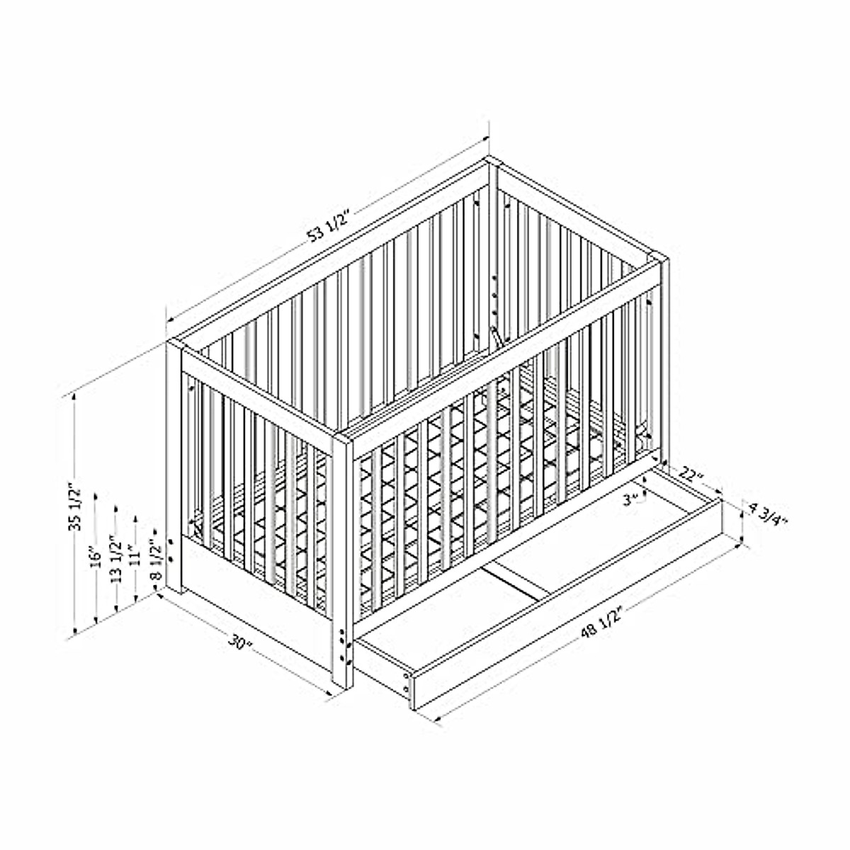 South Shore, Cookie Crib with Drawer, Soft Gray