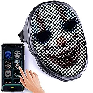 jcwfuno LED masks with Bluetooth programmable, used for costume cosplay party fancy dress party, adults light up rechargeable mask, Halloween party gifts for men ((Rechargeable