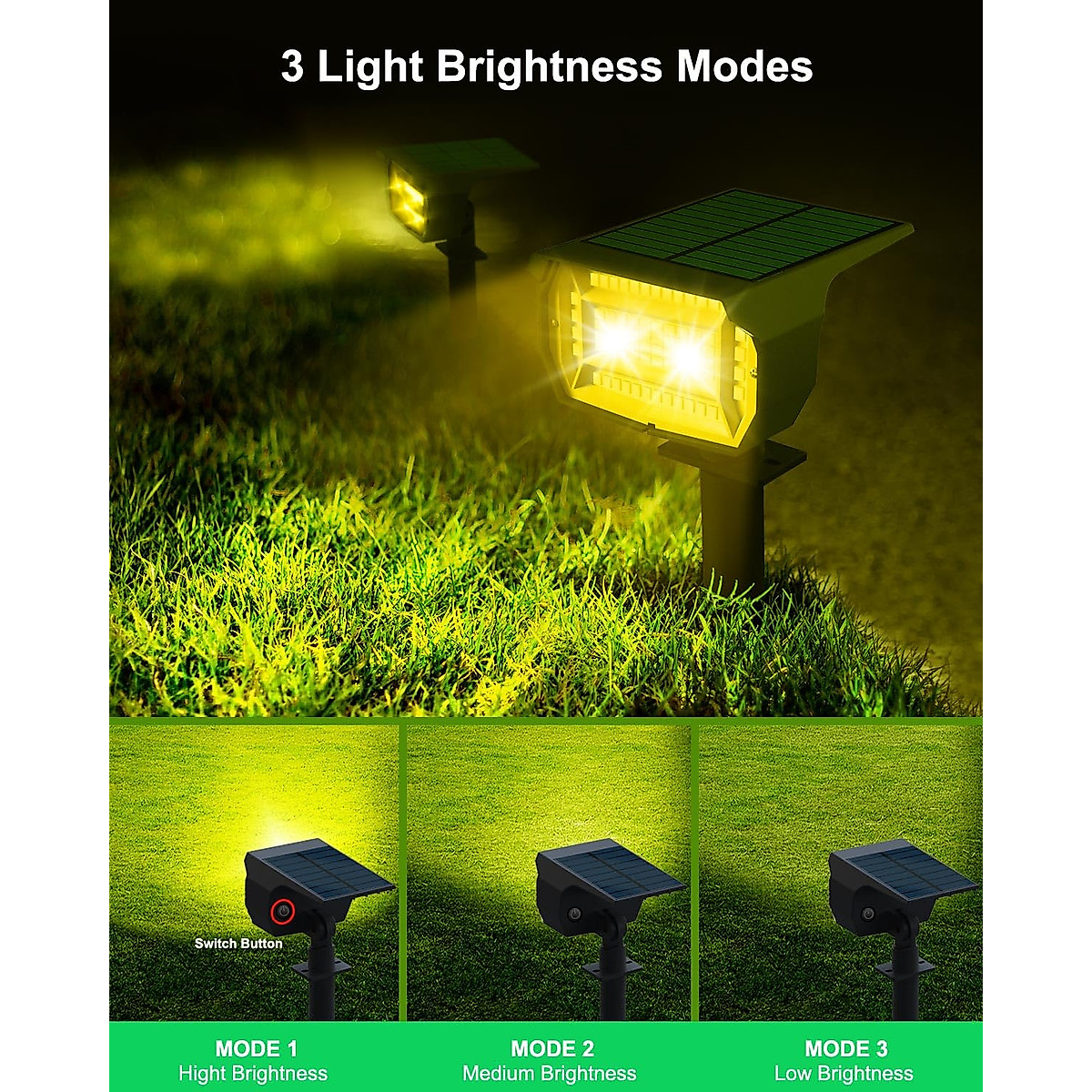 LOTMOS Solar Spot Lights Outdoor, [12 Pack/72 LED/3 Modes] 2-in-1 Landscape Spotlights, Auto On/Off IP67 Waterproof Solar Powered Wall Lights for Front Door, Backyard, Garage(Warm White)