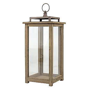 Stonebriar 18 Inch Rustic Wooden Candle Hurricane Lantern, For Table Top, Mantle, Wall Hanging, or Garden Display, Indoor & Outdoor Use, Extra Large