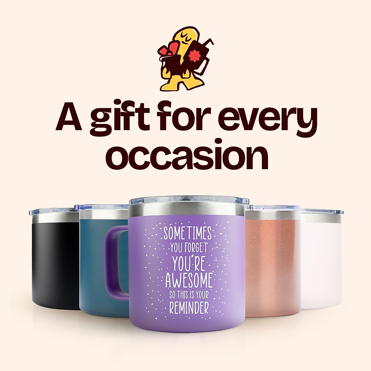 Inspirational Gifts for Women –Stainless Steel Coffee Purple Mug/Tumbler 14oz “Sometimes You Forget You’re Awesome” – Idea, Thank You, Motivational, Best Friend, Her, Female, Friendship, Birthday