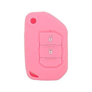 SEGADEN Silicone Cover Protector Case Holder Skin Jacket Compatible with JEEP Wrangler JL Gladiator JT 2 Button Flip Remote Key Fob CV4762 Pink