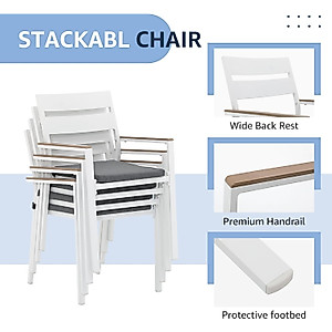 OC Orange-Casual 5 Piece Aluminum Patio Dining Set, Outdoor Furniture Set with 4 Stackable Cushioned Chairs and Round Weather Resistant Table w/Umbrella Hole for Deck, Backyard, Poolside(Grey)