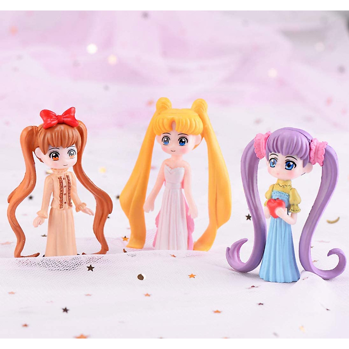 HYSTYLE 6 Pcs Lovely Girl Figurines Toys Mini Figure Collection Playset, Cake Topper Toy Doll Set, Car Doll, Office Ornament, Miniature Decorations, Landscape Scenes