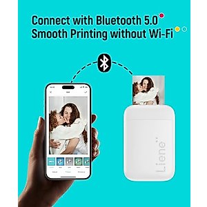 Liene 2x3” Photo Printer, Mini Photo Printer w/ 5 Zink Adhesive Photo Paper, Bluetooth 5.0, Compatible w/iOS & Android, Portable Color Mono Instant Photo Printer for iPhone, Smartphone, Pearl White