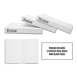 TenXVI Designs Decorative White Books, Set of 3 - Home Sweet Home Stacked Books - Rustic Farmhouse Accent Decor for Decorative Bookends, Entryway Shelf, Mantel and Bedroom Night Stands