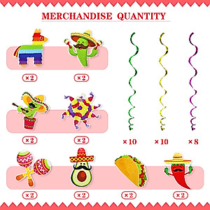 Summer Beach Hanging Swirls, 28Pack Mexican Fiesta Hanging Swirl Decorations, Cinco De Mayo Party Supplies, Taco Twosday Birthday Theme, Taco Party Ceiling Decorations
