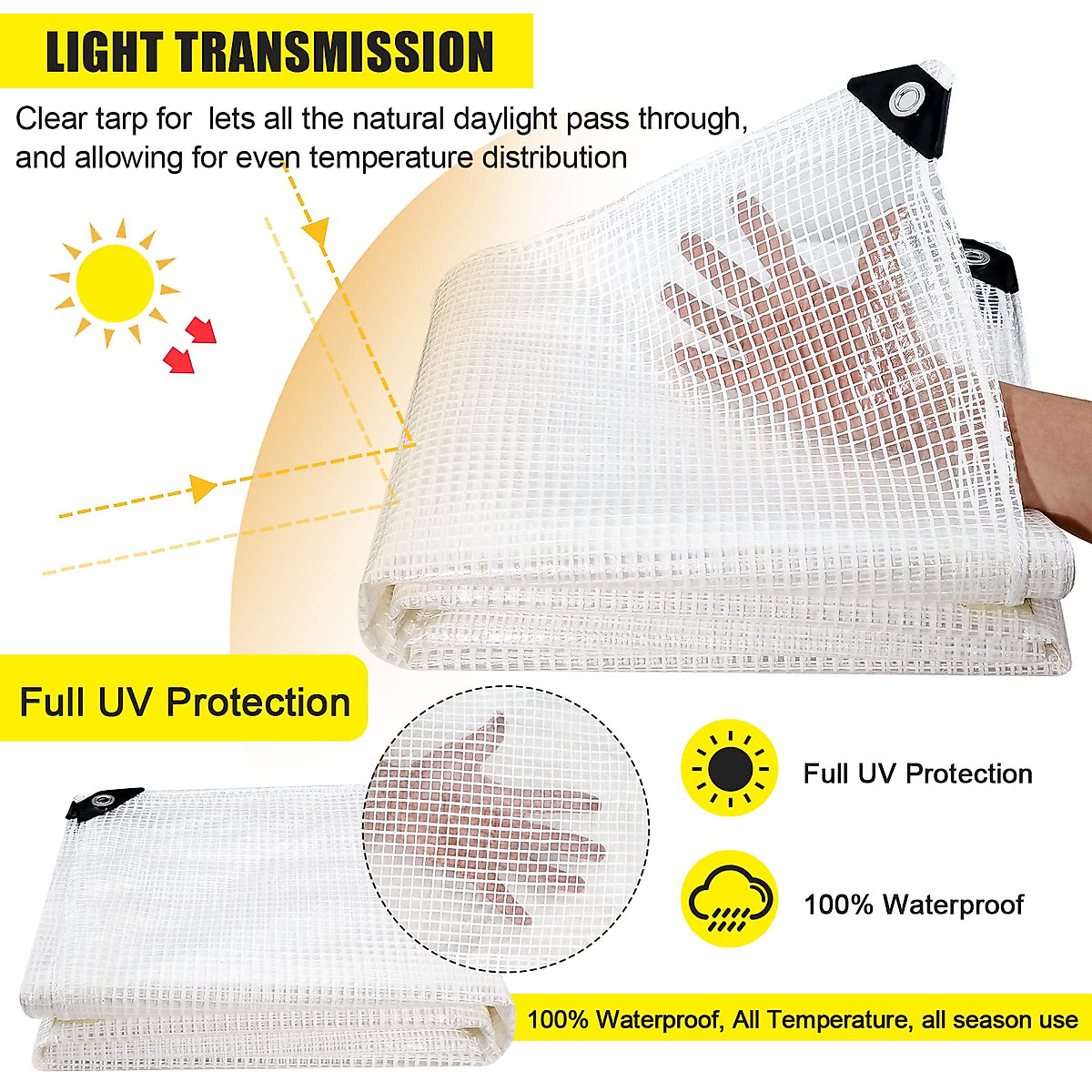 Clear Greenhouse Heavy Duty tarp 14 Mil Clear Waterproof Cover,UV Resistant Poly Tarp with Grommets 8x6ft Superior Strength,for Gardening, Farming, Nursery, Garden