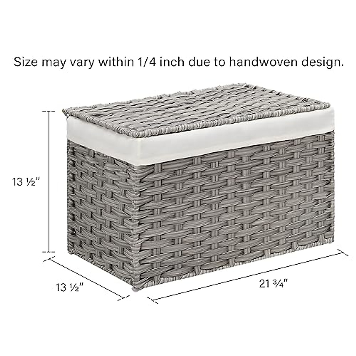 StorageWorks Wicker Storage Basket with Lid, 65L Square Wicker Baskets with lids and Removable Liner, Wicker Storage Trunk, Wicker Basket with Lid for Bedroom, Closet, Bathroom - Grey