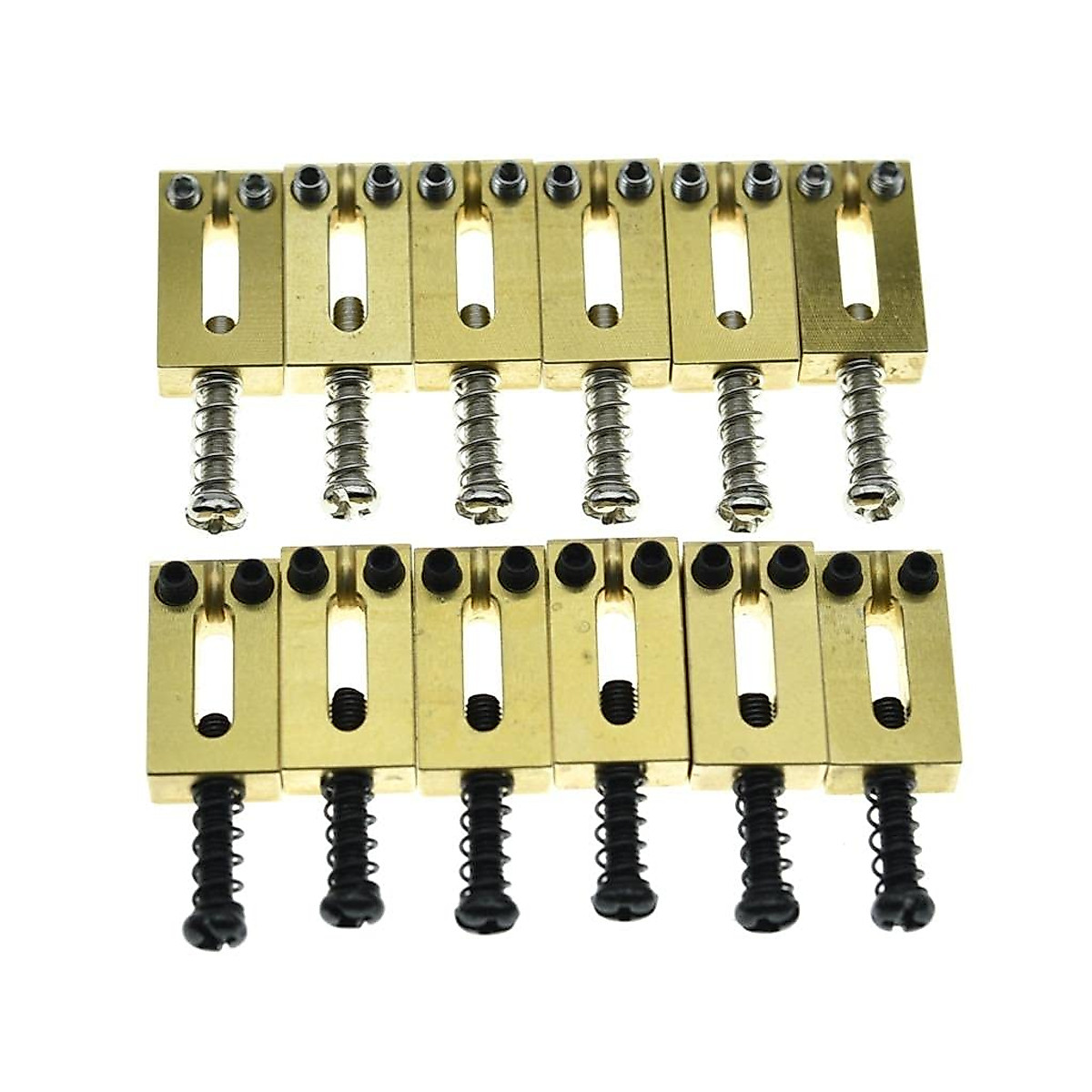 KAISH Solid Brass Guitar Bridge Saddles Brass Saddle 10.5mm String Spacing with Nickel Screws for Stratocaster/Telecaster