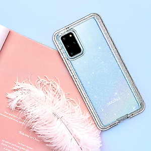 GUAGUA Galaxy S20 Plus Case Samsung S20 Plus Case Glitter Bling Crystal Clear 3 in 1 Hybrid Hard PC Soft TPU Bumper Cover Shockproof Protective Case for Samsung Galaxy S20 Plus 6.7-inch Transparent