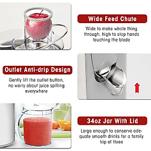 1200W 3 Speeds Centrifugal Juicer Machines Vegetable and Fruit, Regenerate Juice Extractor with Big 3" Wide Mouth, Compact Juice Maker, Easy to Clean, High Juice Yield, BPA Free, Silver