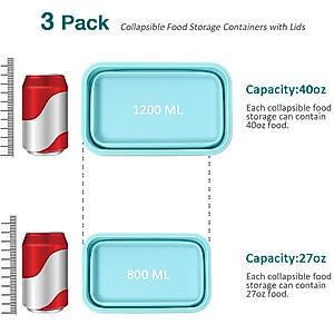 Alimat PluS Silicone Food Storage Containers with Lids - 3 Pack Set 40oz/1200ml Collapsible Meal Prep Lunch Containers - Microwave, Freezer and Dishwasher Safe