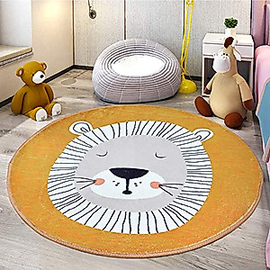 USTIDE Lion Kids Carpet, Round Baby Mat Kids Room Decoration, Washable Non-Slip Cartoon Themed Children Rug for Kindergarten Nursery School Rug Baby Playmats, 47.2''