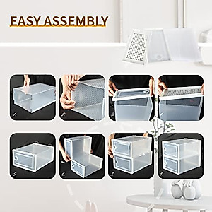 Hrrsaki 15 Pack Foldable Shoe Storage Boxes, Shoe Boxes Clear Plastic Stackable, Shoe Organizer Boxes with Front Opening Lids, Ventilation and Dust-proof, Shoe Container Boxes for Closet, Bedroom, Bathroom, Fit for Women/Men Size 9(13” x 9” x 5.5”) (white