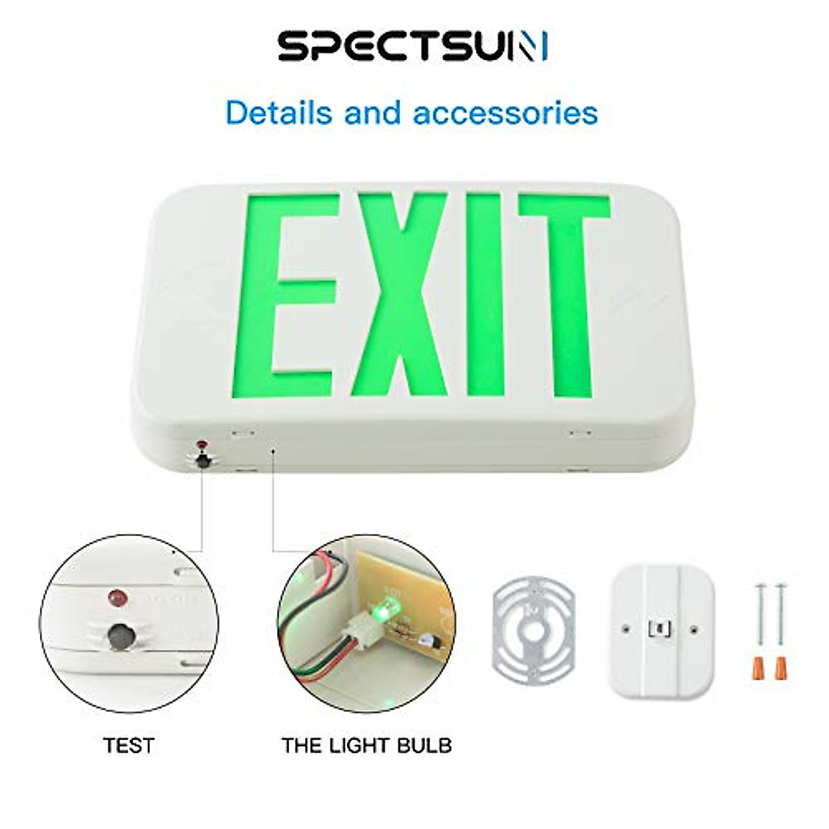 Spectsun 4 PACK LED Exit Sign Red & Green Letter -UL Certified Exit Sign with Battery Backup Emergency Lights-120V-277V Universal Mounting Double Face- ABS Fire Resistance-Exit Lighting for Home