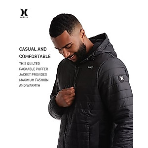 Hurley Men's Jacket - Balsam Lightweight Packable Puffer Coat - Weather Resistant Outerwear Windbreaker Coat for Men (M-XL), Size Medium, Black