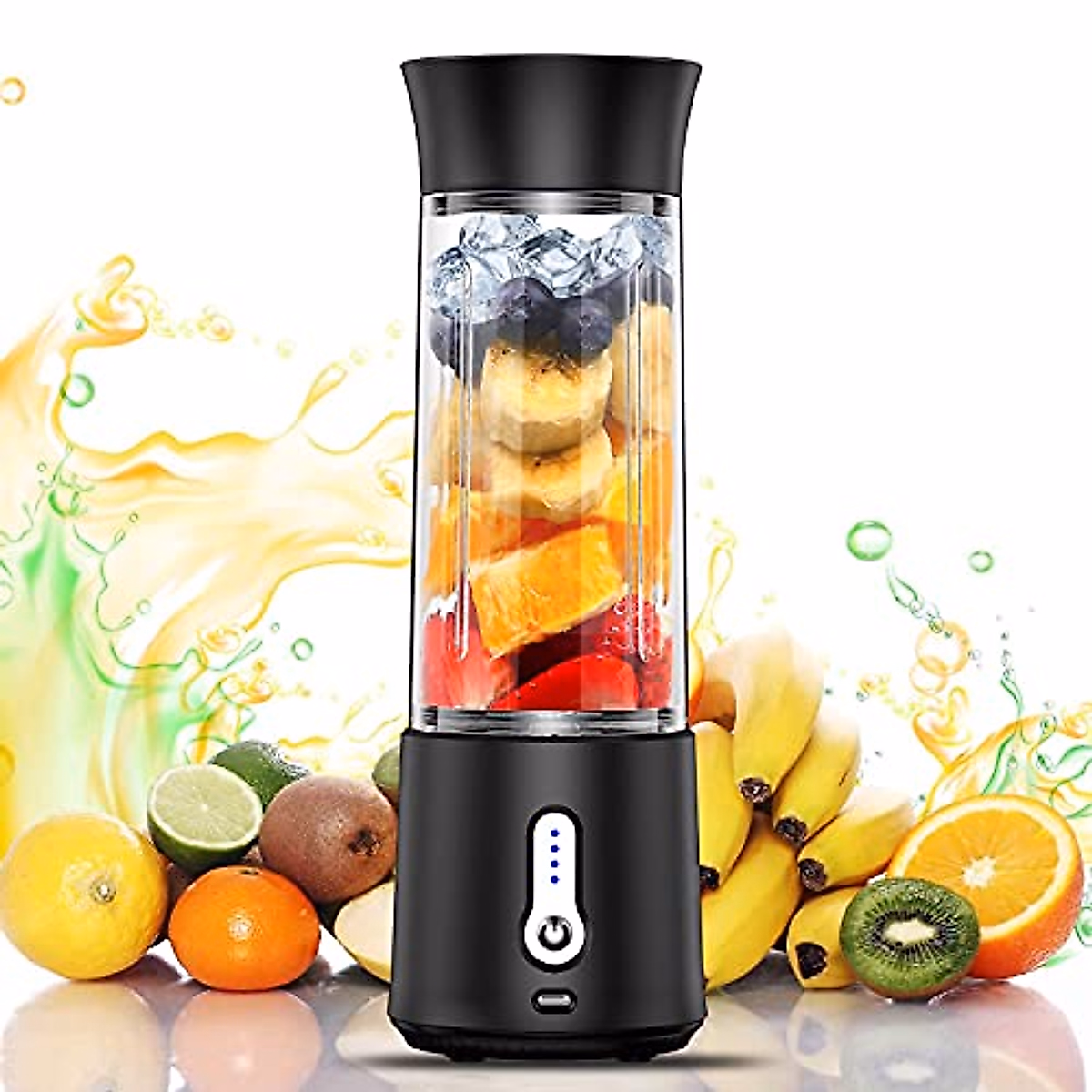 chalvh Portable Blender, 16.9 Oz Personal Blender for Shakes and Smoothies, Fruit Juice Mixer Rechargeable with USB C, Six 3D Blades Mini Blender for Sports, Office, Travel, Gym, and Outdoors(Black)